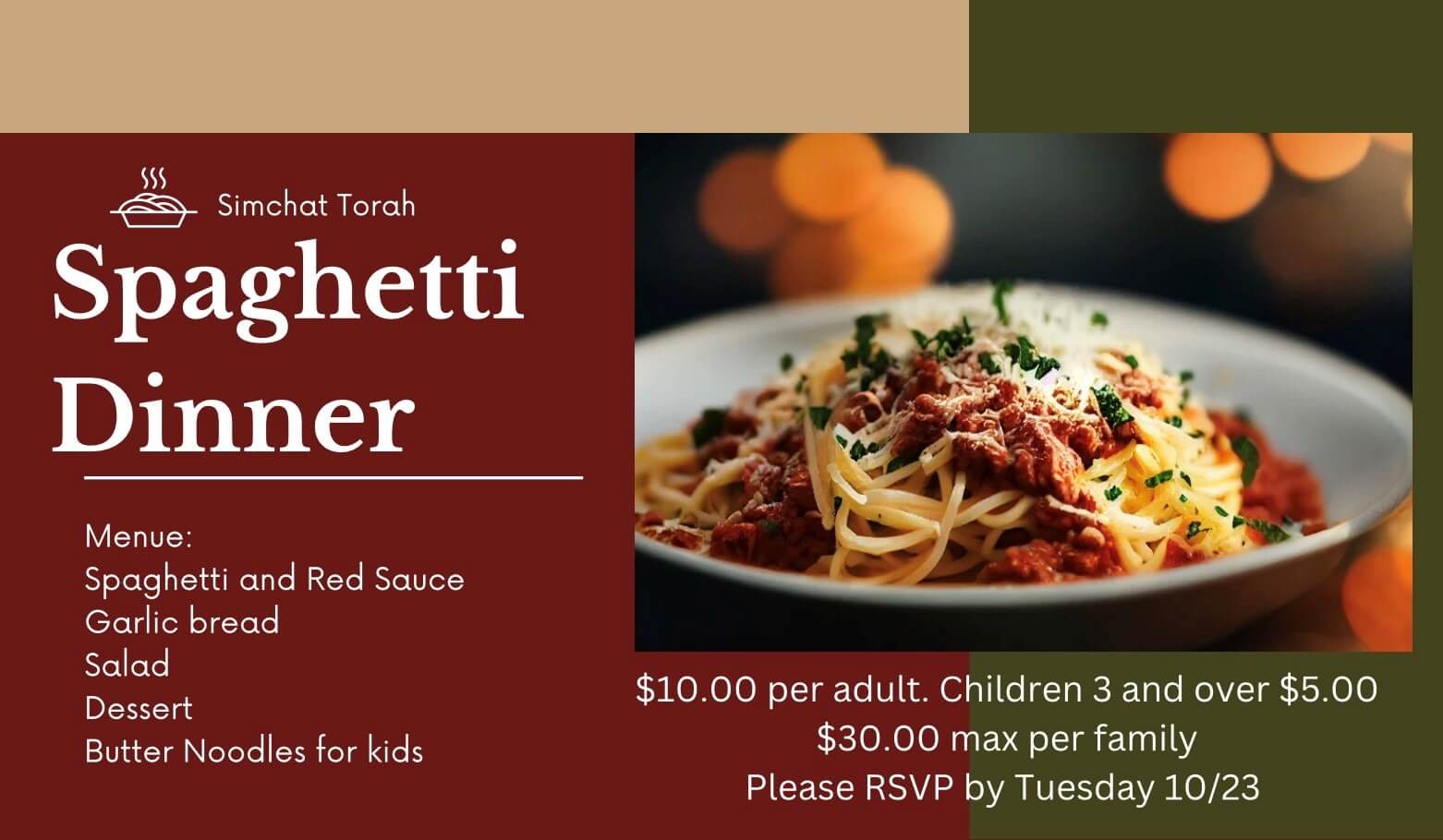 Simchat Torah Spaghetti Dinner - Temple Beth El Knoxville